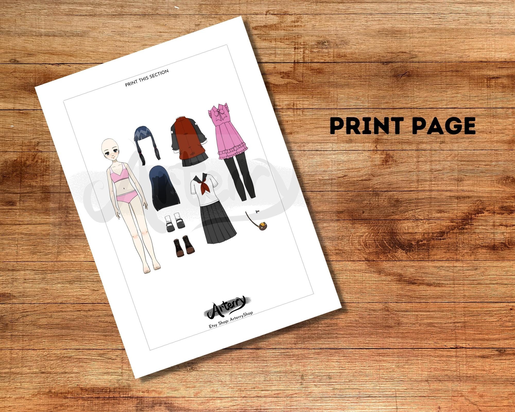Long-haired Cute Teen Anime Paper Doll - Ready to Print - Papercraft ...