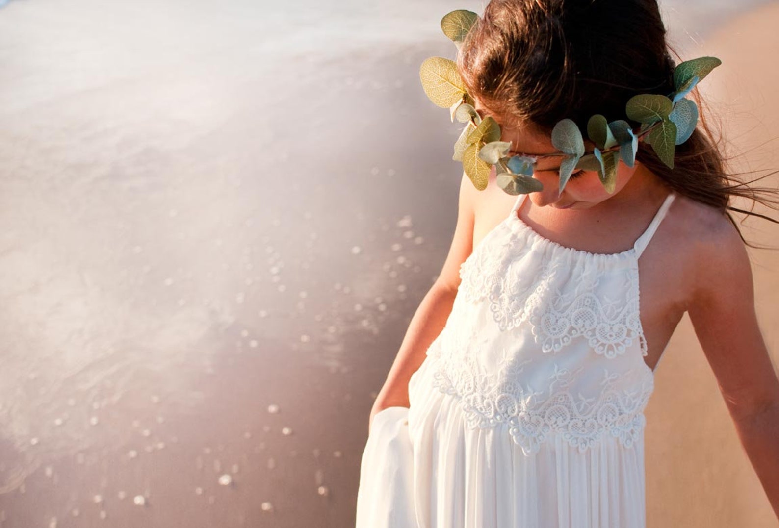 Beach Flower Girl Dress, Boho Lace Halter Gown for Destination Weddings ...