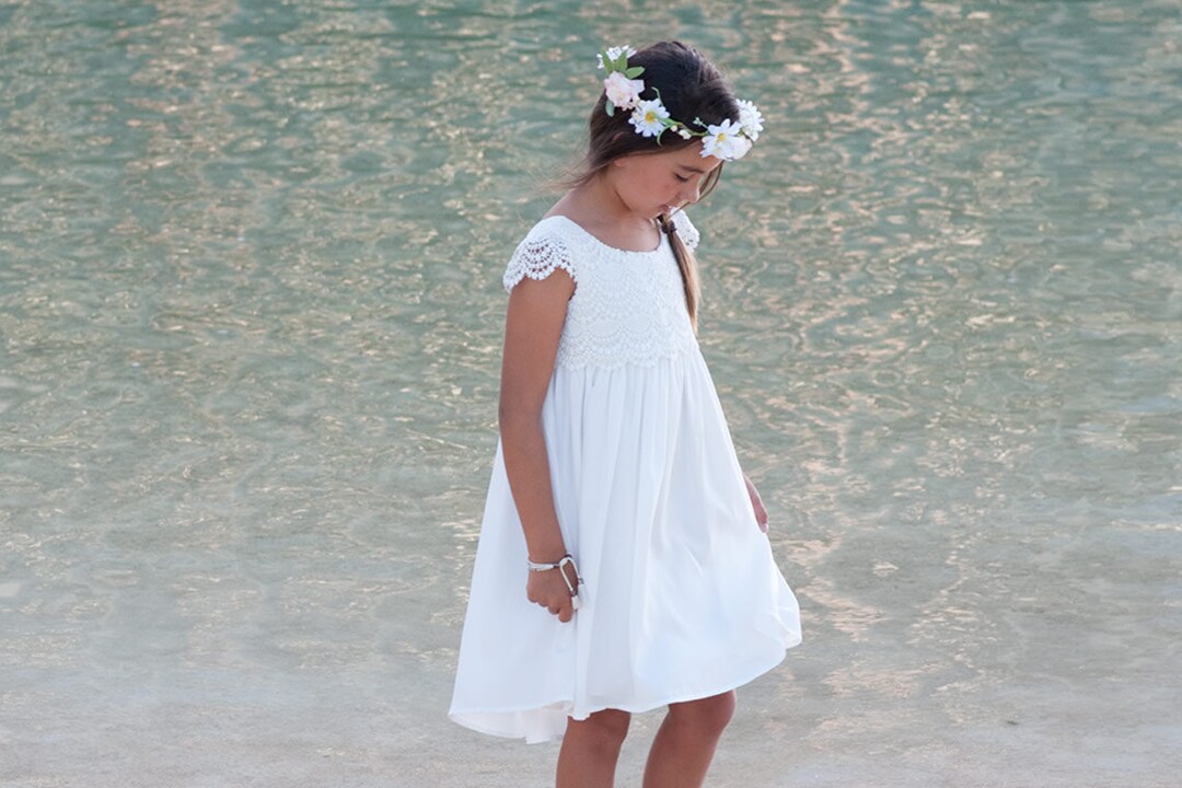 Beach Flower Girl Dress, Elegant Flower Girl Dress, Cap Sleeve Flower ...