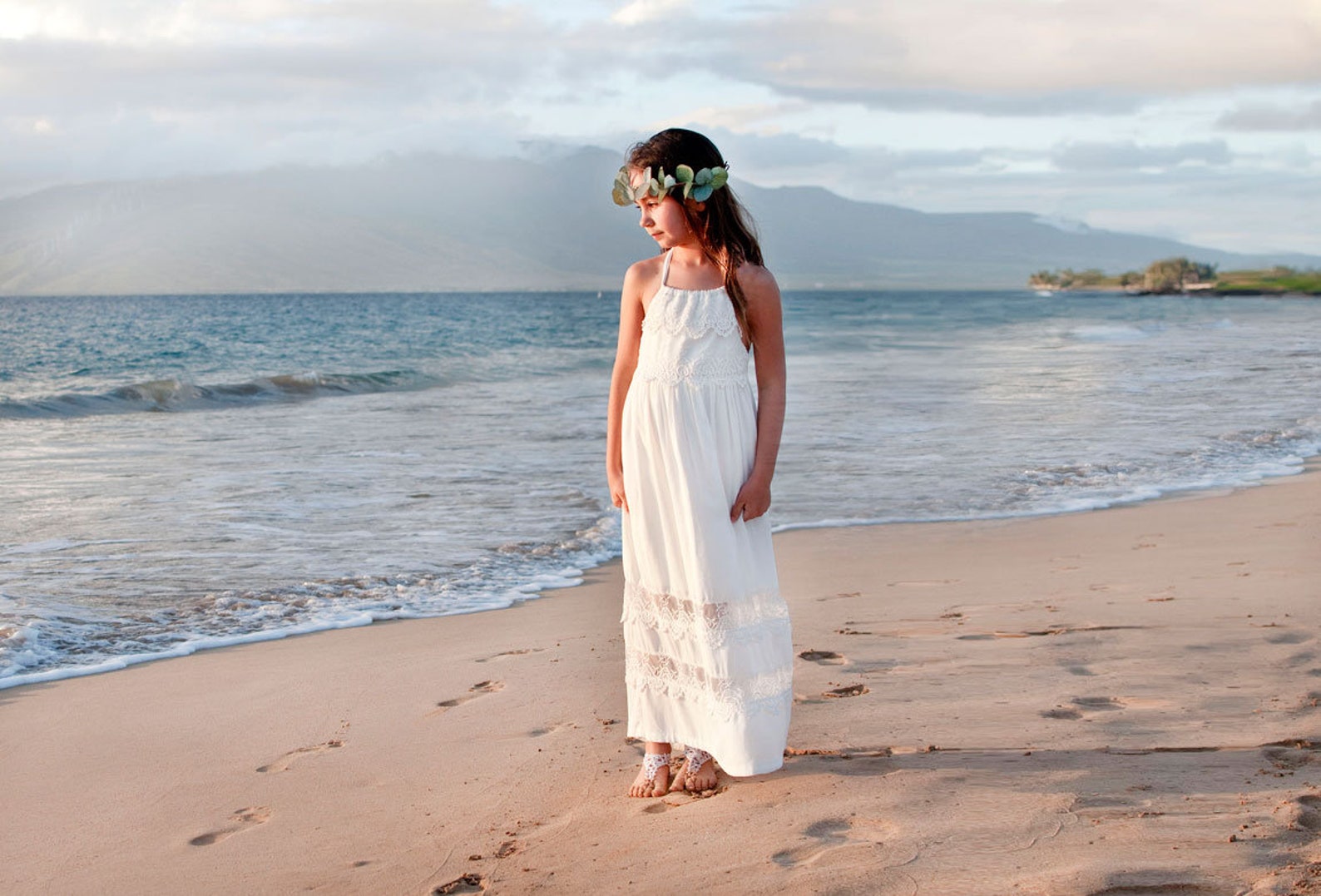 Beach Flower Girl Dress, Boho Lace Halter Gown for Destination Weddings ...