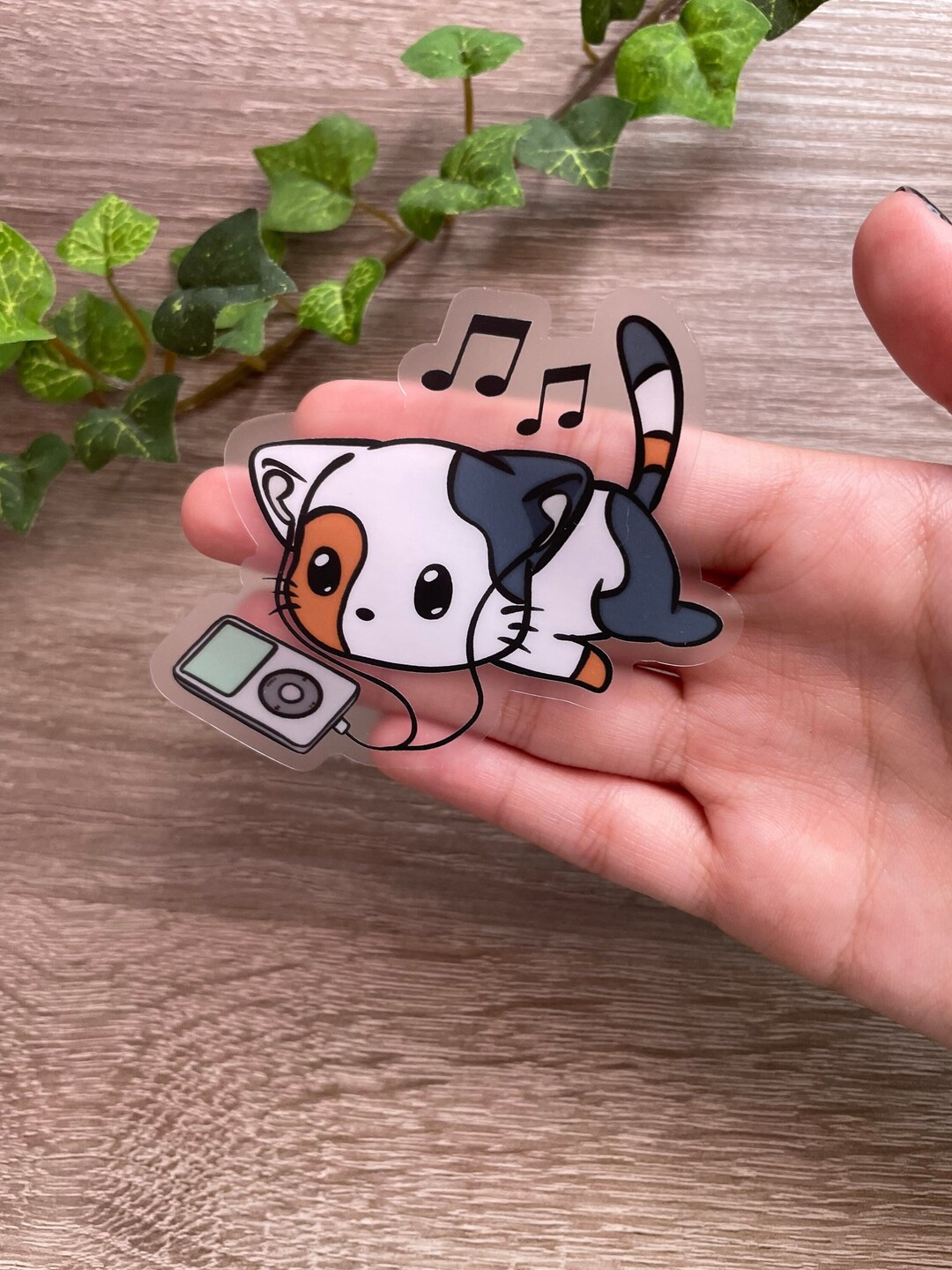Cat Listening to Music Sticker (CLEAR Sticker) - Etsy