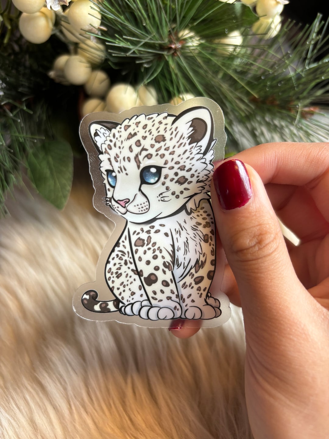Cute Snow Leopard Sticker (CLEAR Sticker) - Etsy