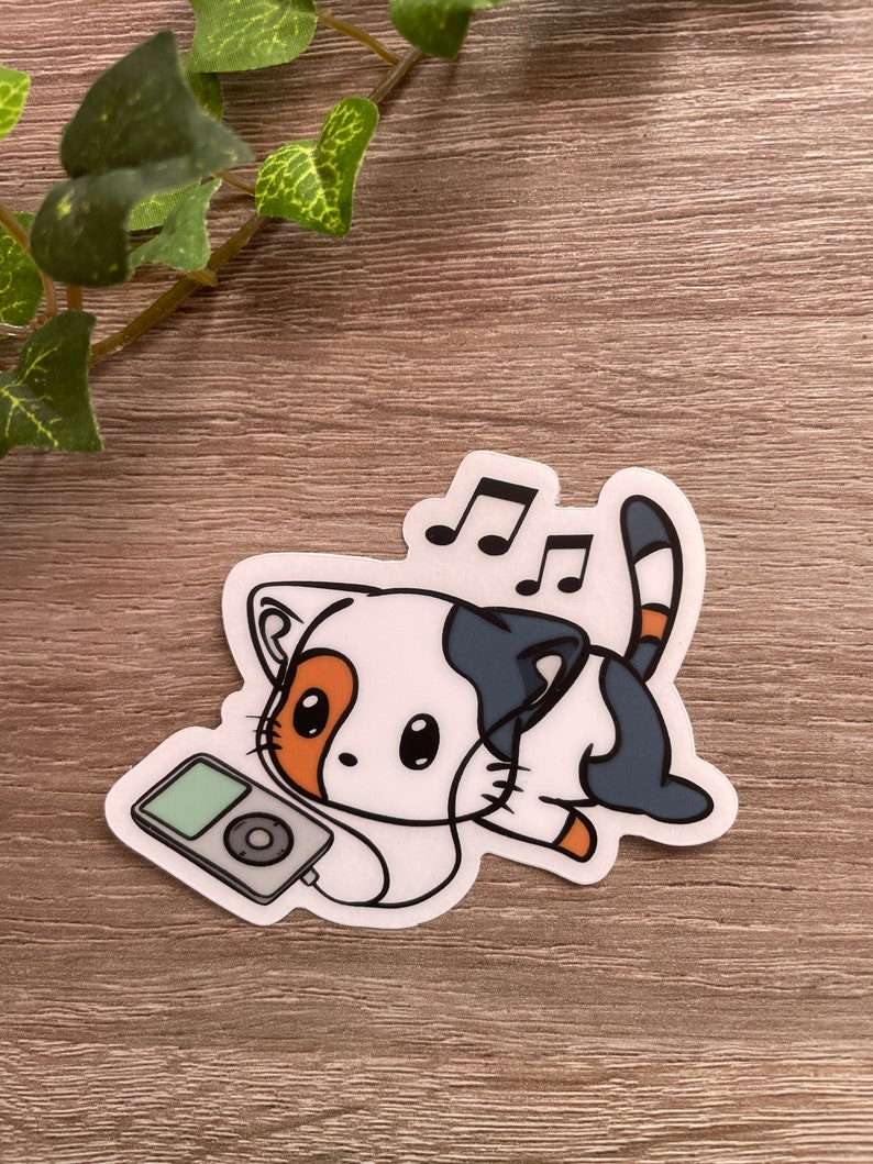 Cat Listening to Music Sticker CLEAR Sticker - Etsy