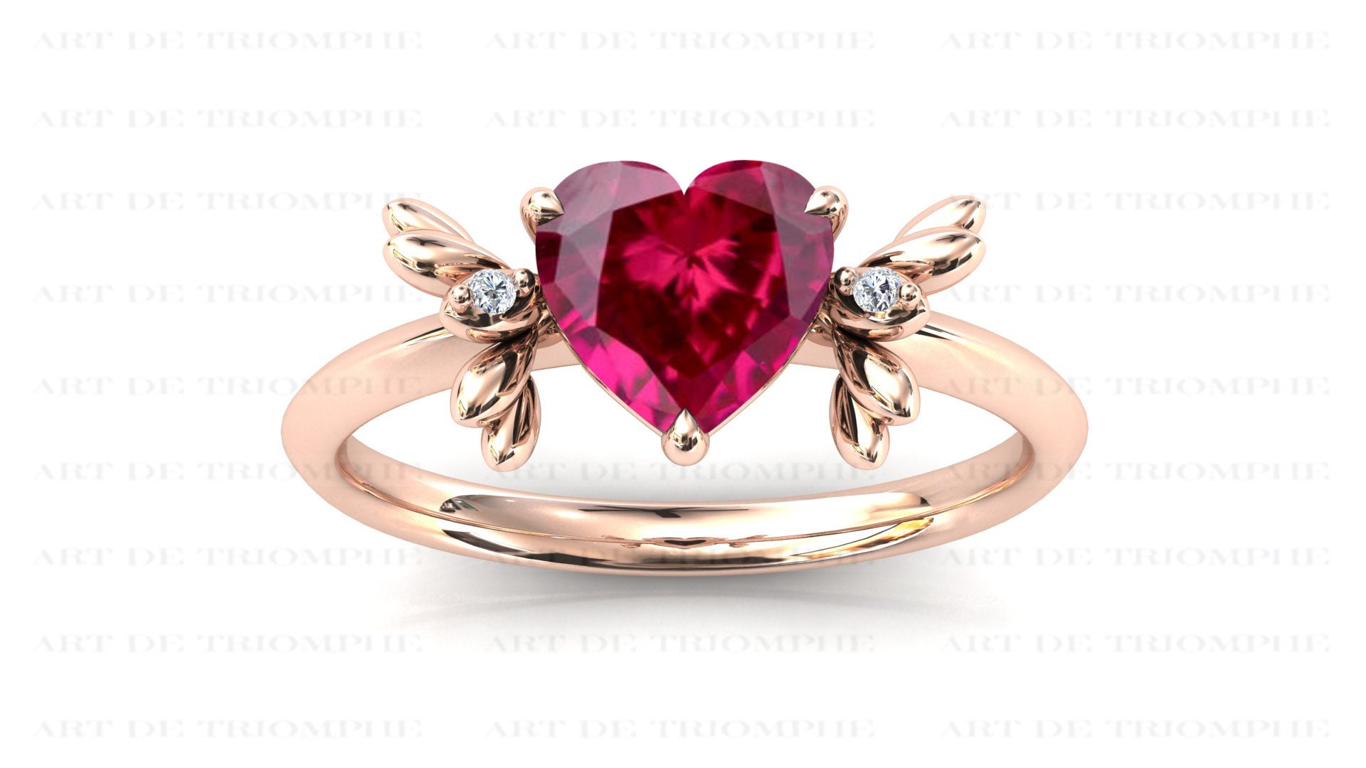 Heart Shaped Ruby Wedding Ring for Women Rose Gold Ruby - Etsy
