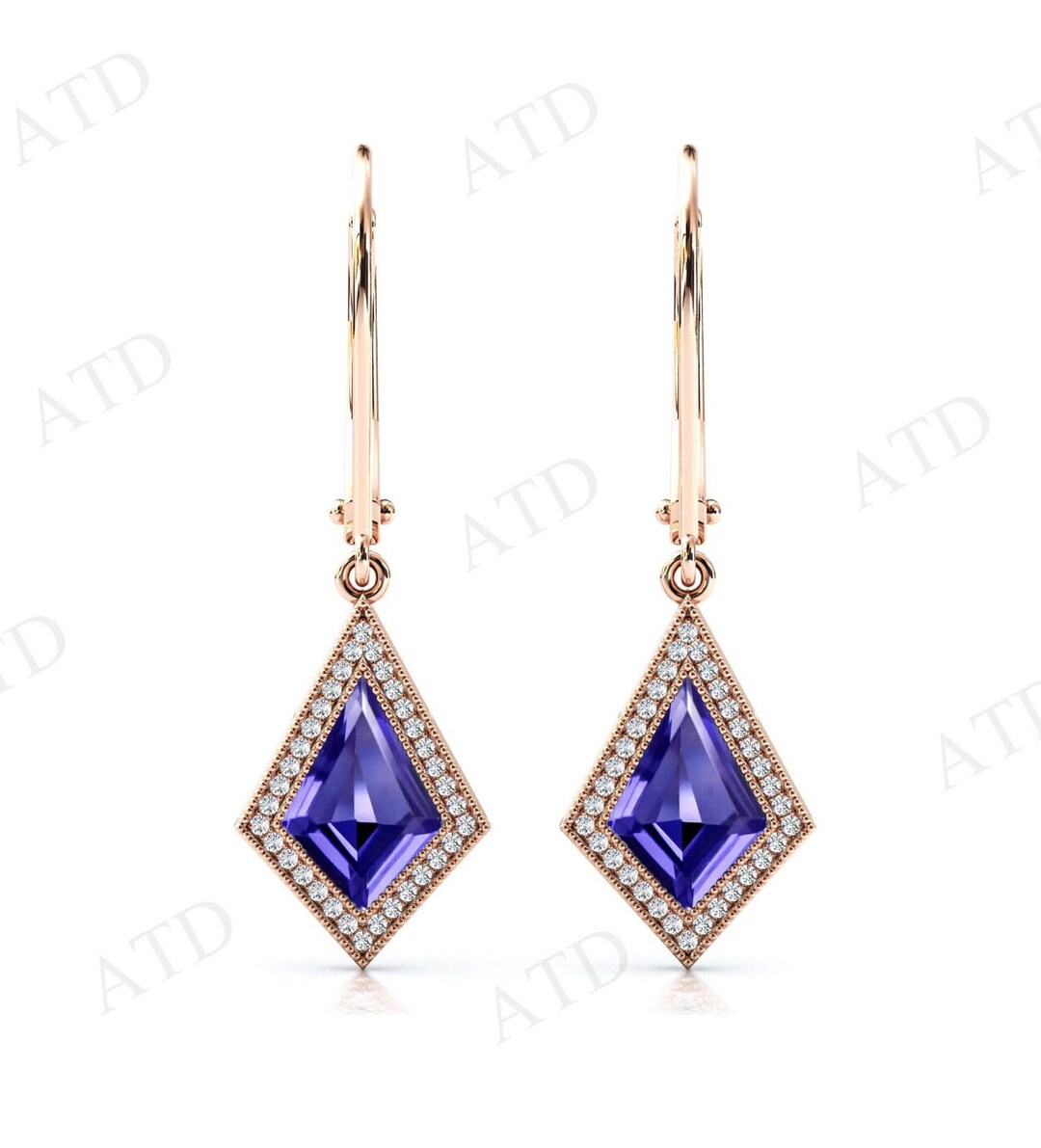 Kite Shaped Tanzanite Earrings for Women Vintage Kite Shape Tanzanite ...