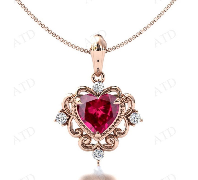 Heart Shape Ruby Pendant for Women Art Deco Ruby Gemstone - Etsy