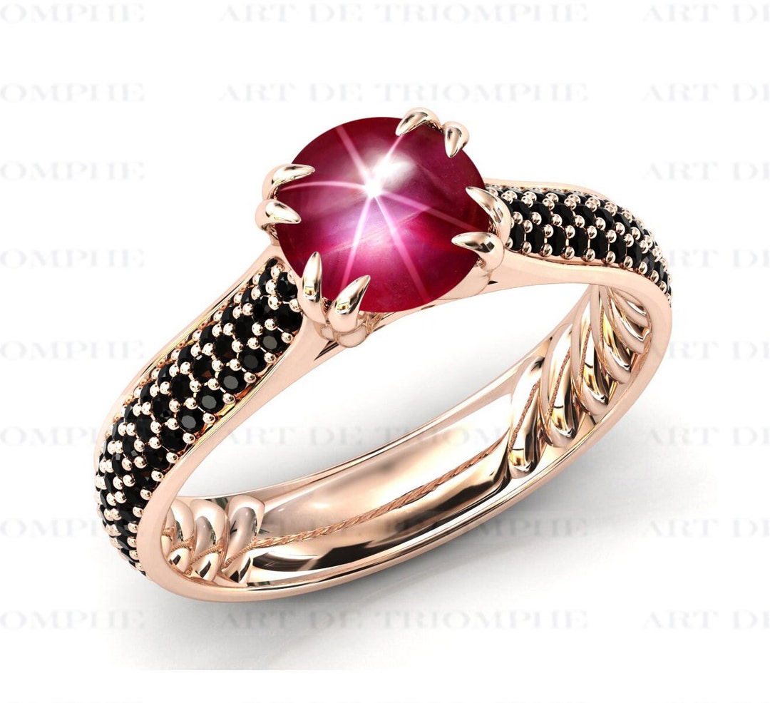 Unique Star Ruby Wedding Ring for Women Art Deco Solitaire - Etsy