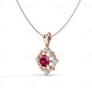 Vintage Ruby Pendant for Women 14k Gold Ruby Wedding Pendant Red Ruby ...