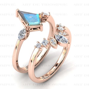 Kite Shaped Labradorite Wedding Ring Set for Women Art Deco - Etsy