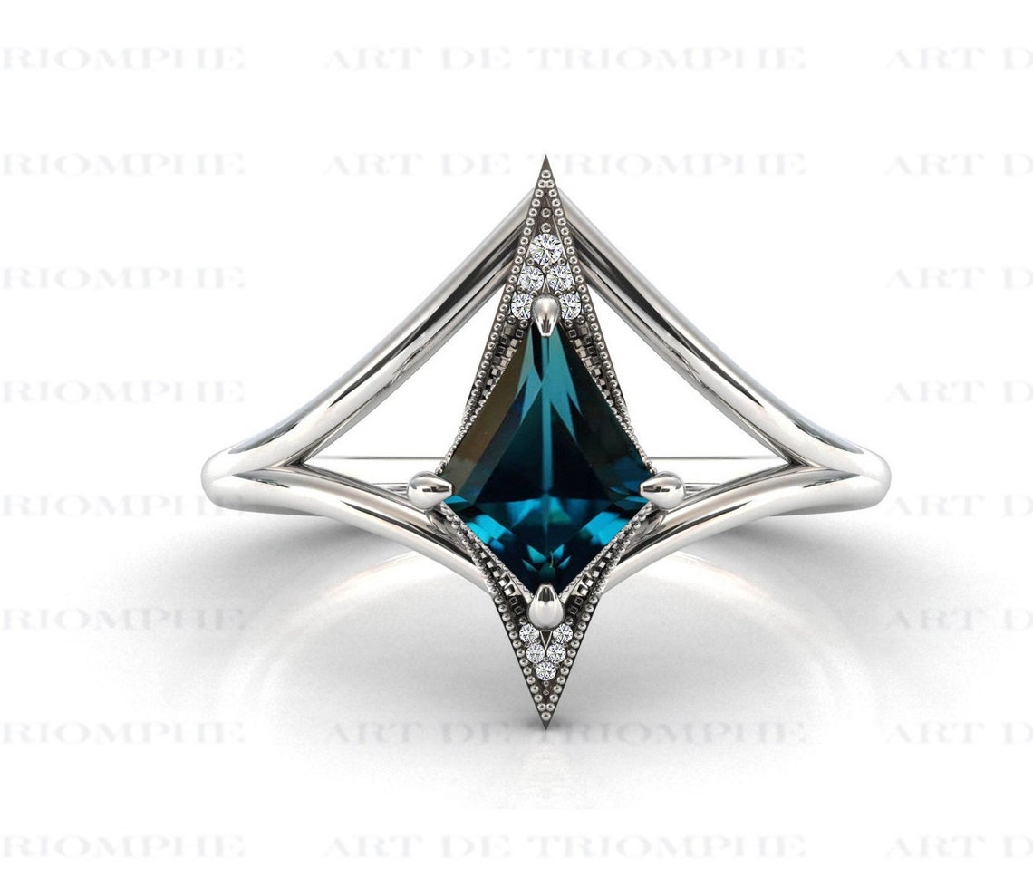 London Blue Topaz Engagement Ring Kite Shaped London Blue - Etsy