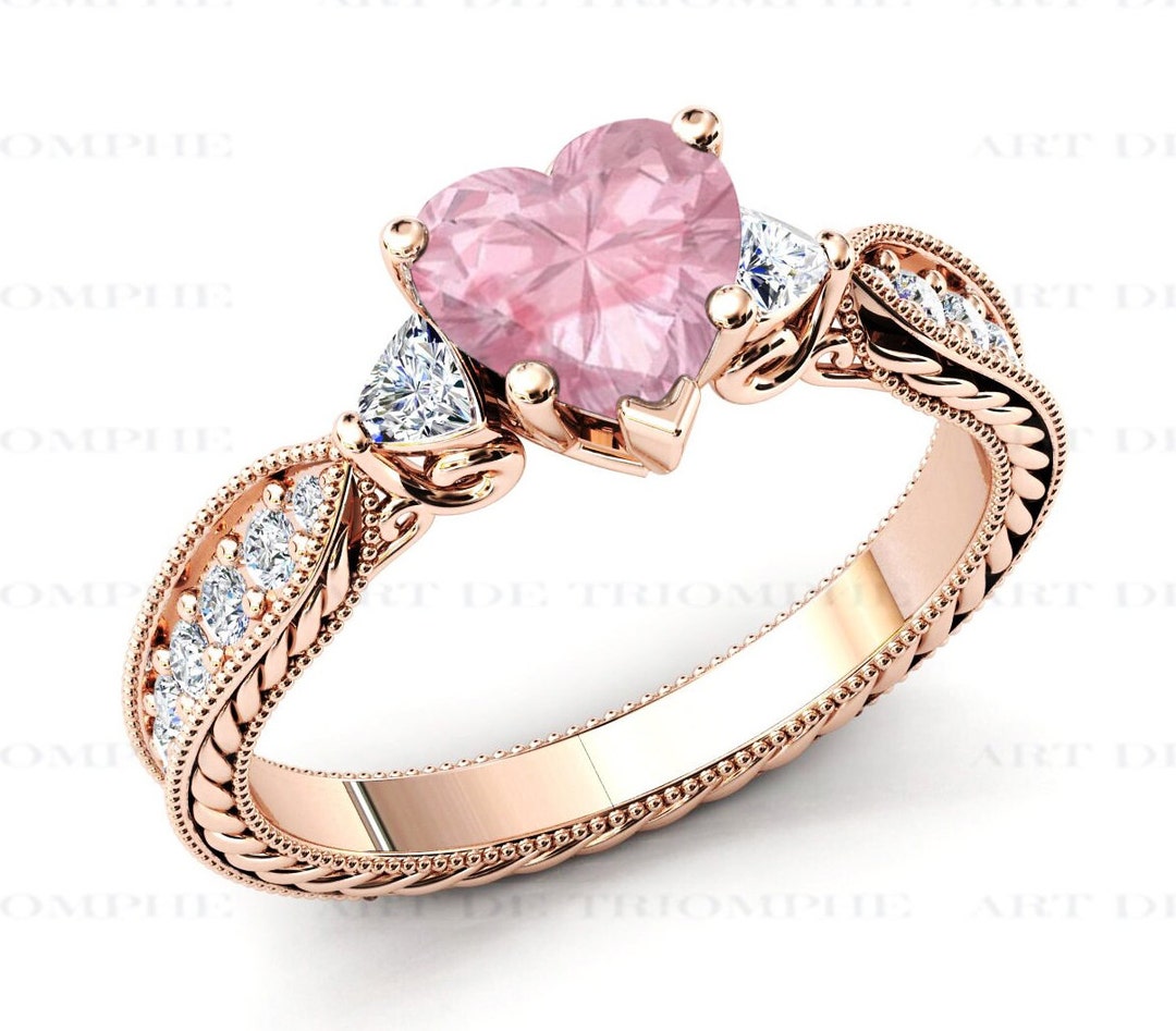 Heart Shaped Pink Gemstone Ring for Women 14k Gold Pink Morganite ...