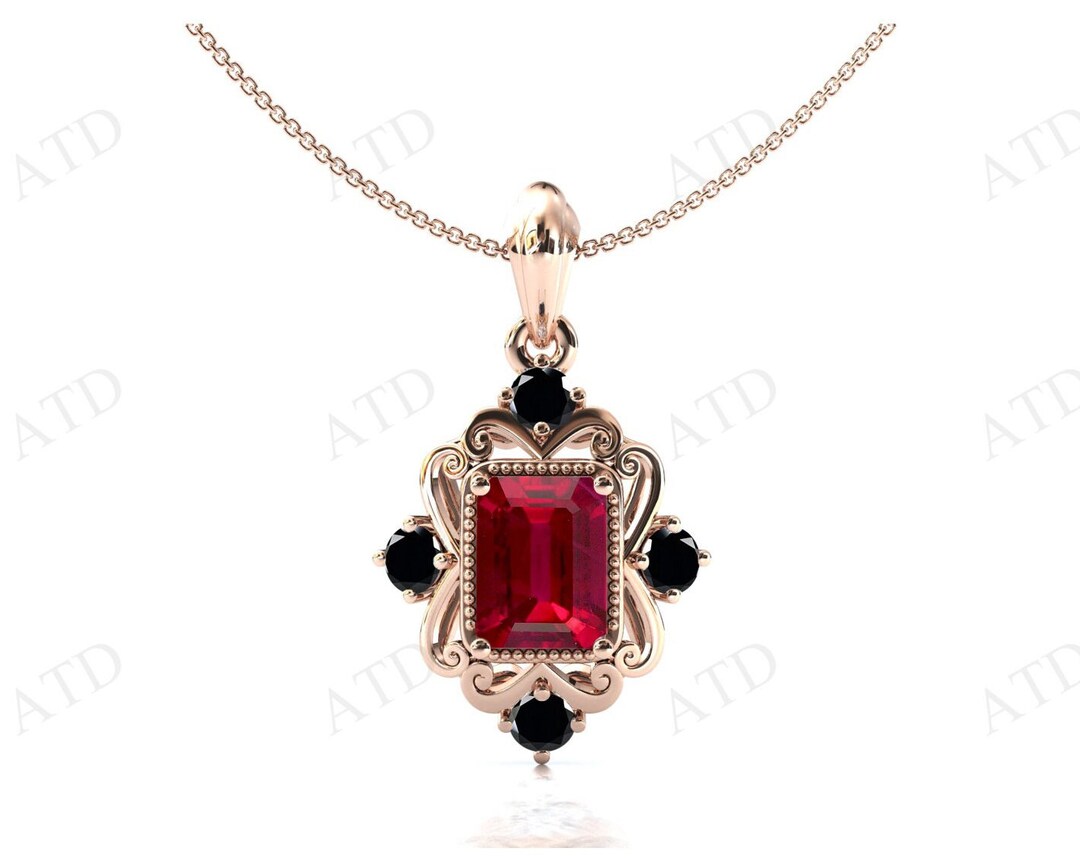 Vintage Ruby Pendant for Women Art Deco Ruby Filigree Style Necklace ...