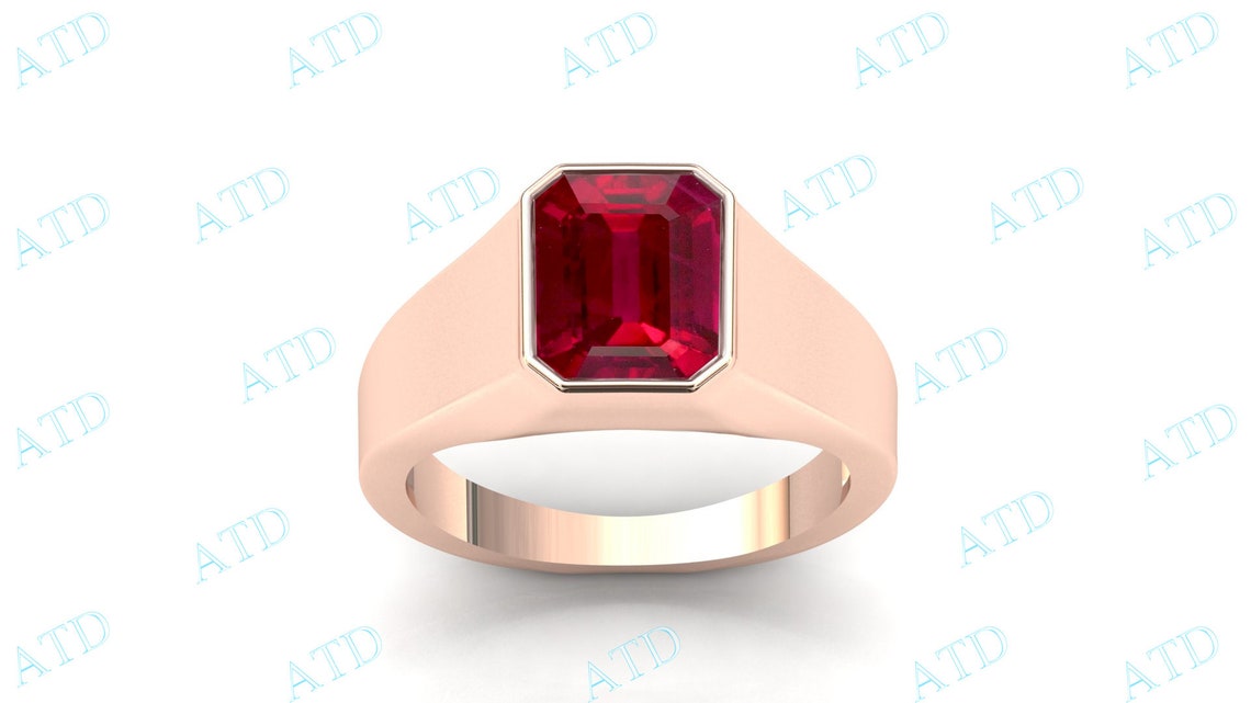 5ct Emerald Cut Ruby Engagement Ring Ruby Gemstone Signet - Etsy