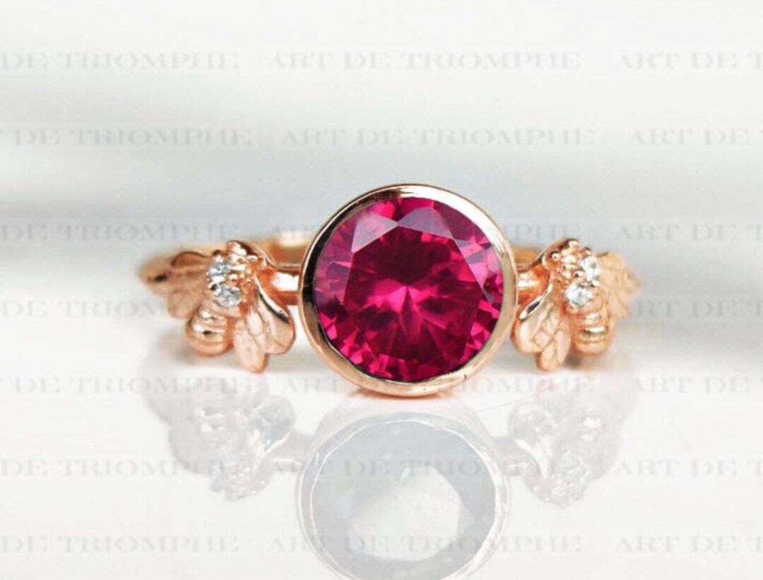 14k Rose Gold Ruby Engagement Ring for Women Art Deco Bridal - Etsy