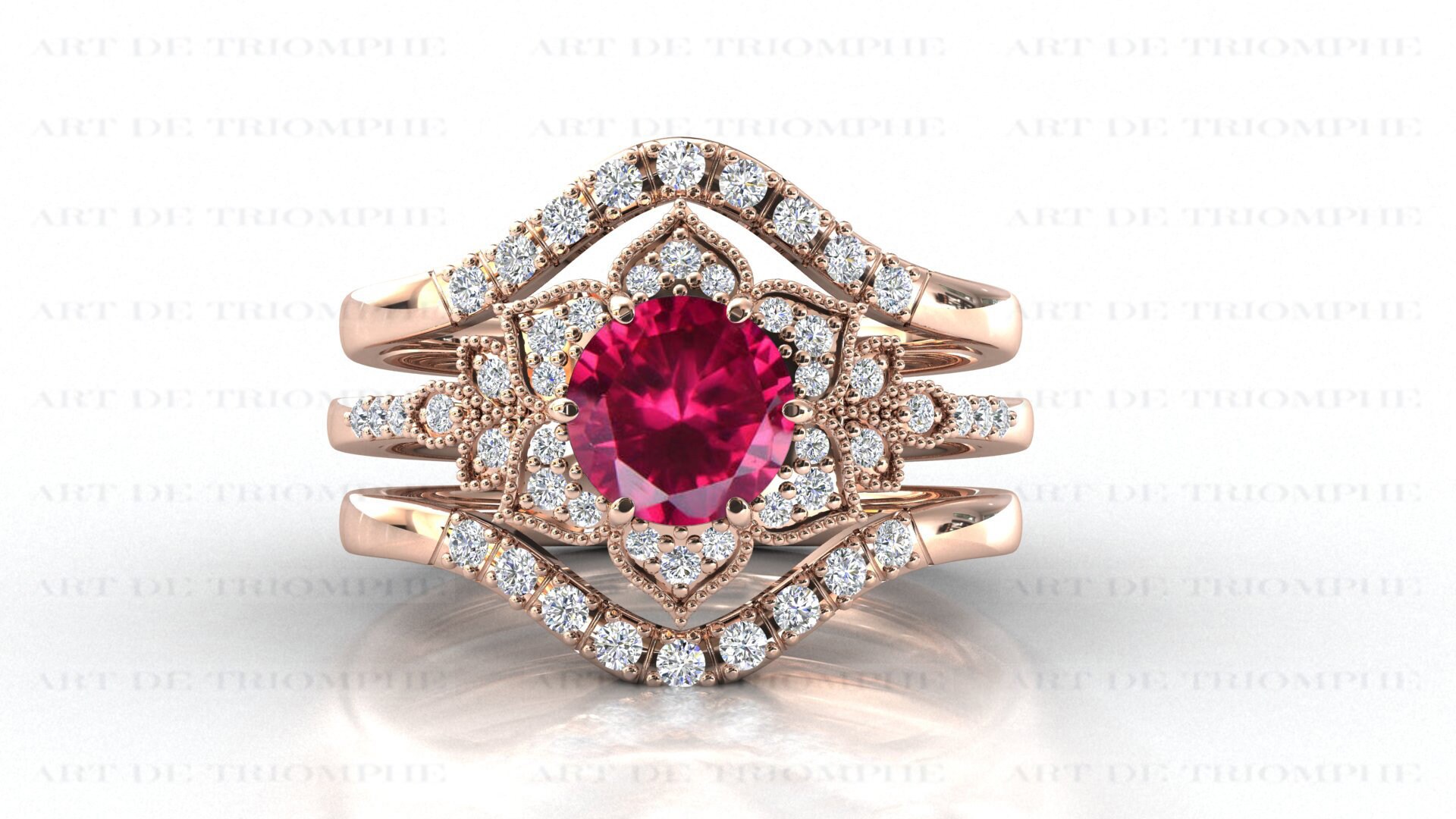 14k Rose Gold Ruby Engagement Ring Set for Women Art Deco Ruby - Etsy