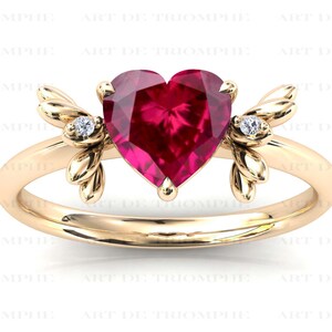 Heart Shaped Ruby Wedding Ring for Women Rose Gold Ruby Engagement Ring ...