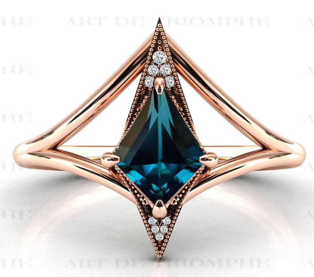 London Blue Topaz Engagement Ring Kite Shaped London Blue Topaz Wedding ...
