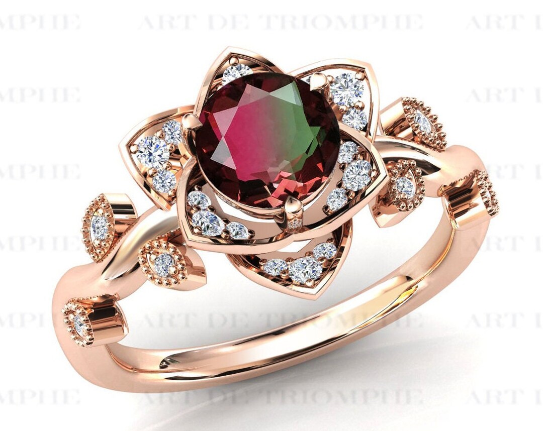 Watermelon Tourmaline Engagement Ring for Women Art Deco La Parisienne ...
