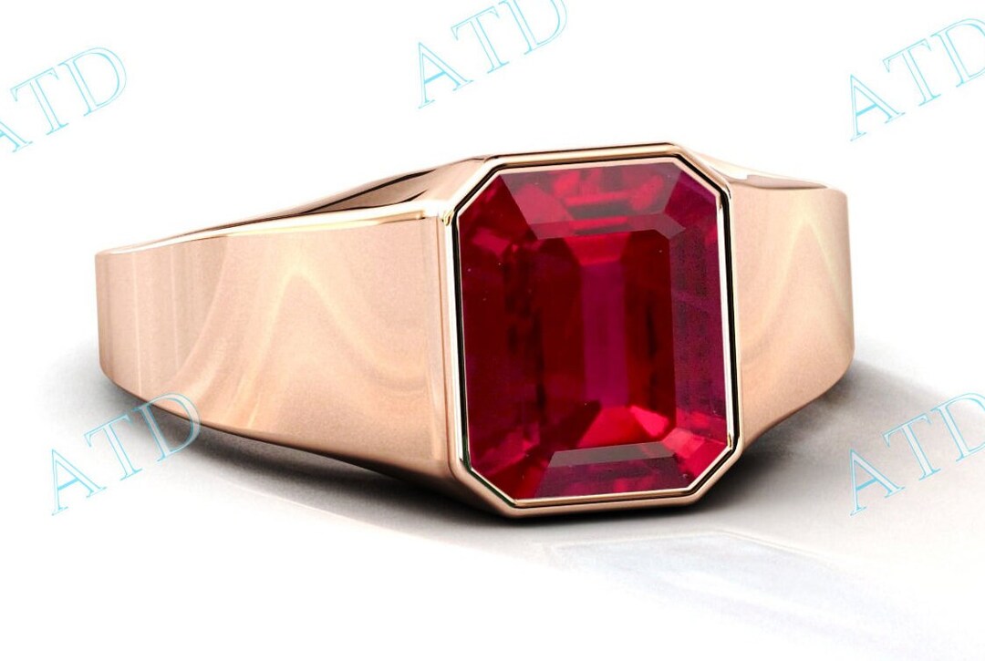 5ct Emerald Cut Ruby Engagement Ring Ruby Gemstone Signet Wedding Ring ...