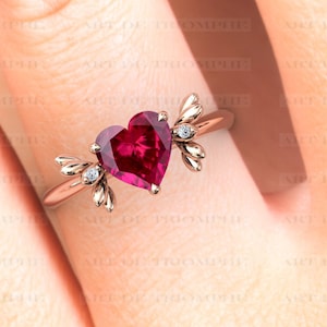 Heart Shaped Ruby Wedding Ring for Women Rose Gold Ruby Engagement Ring ...