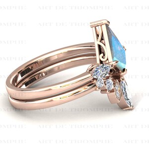 Kite Shaped Labradorite Wedding Ring Set for Women Art Deco - Etsy