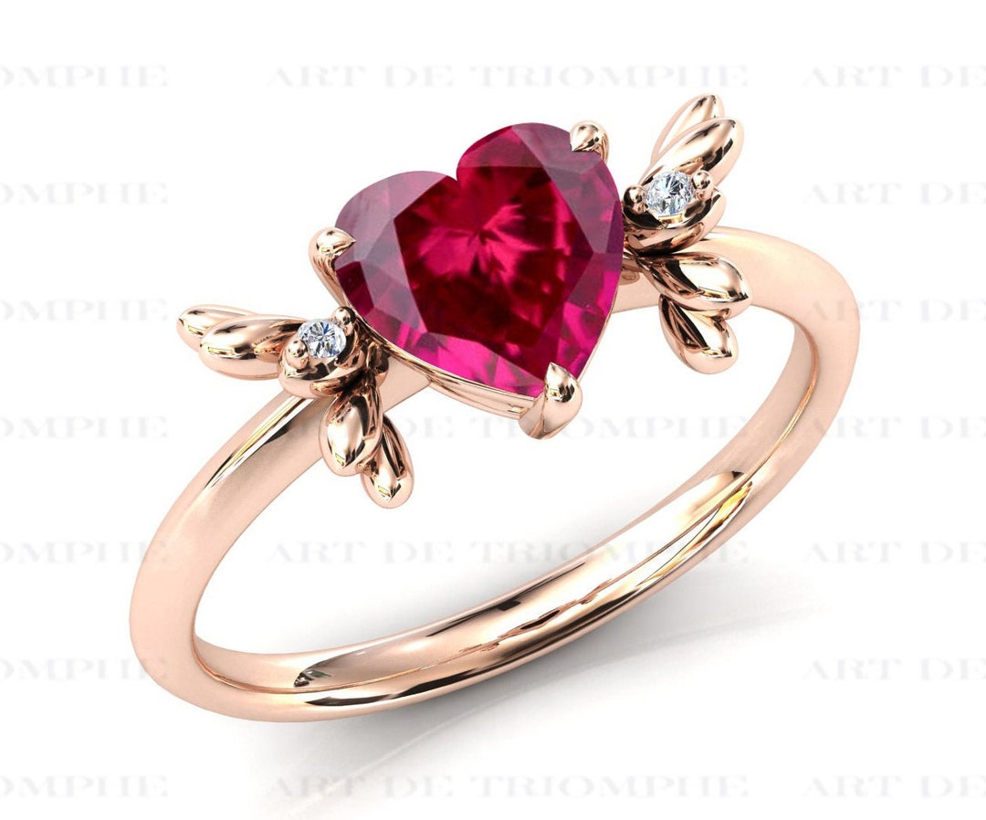 Heart Shaped Ruby Wedding Ring for Women Rose Gold Ruby Engagement Ring ...