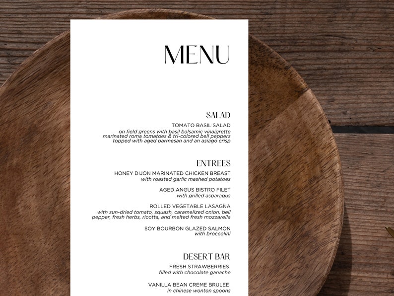 Ashley Menu Template | Wedding Day Paper | Modern Wedding Menu ...