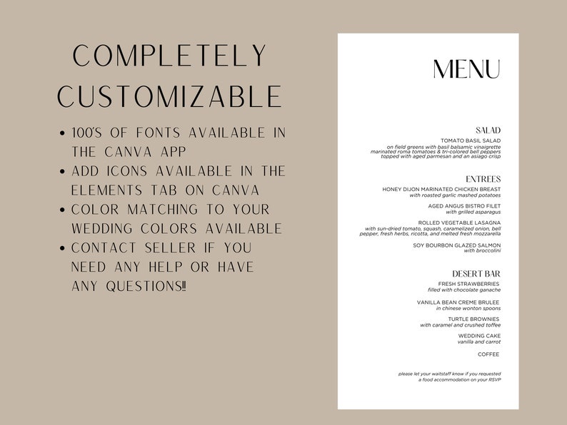 Ashley Menu Template | Wedding Day Paper | Modern Wedding Menu ...