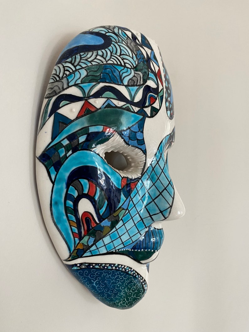 Hand-painted Ceramic Mask: Turkish Cini Art, Collectible Wall Decor - Etsy
