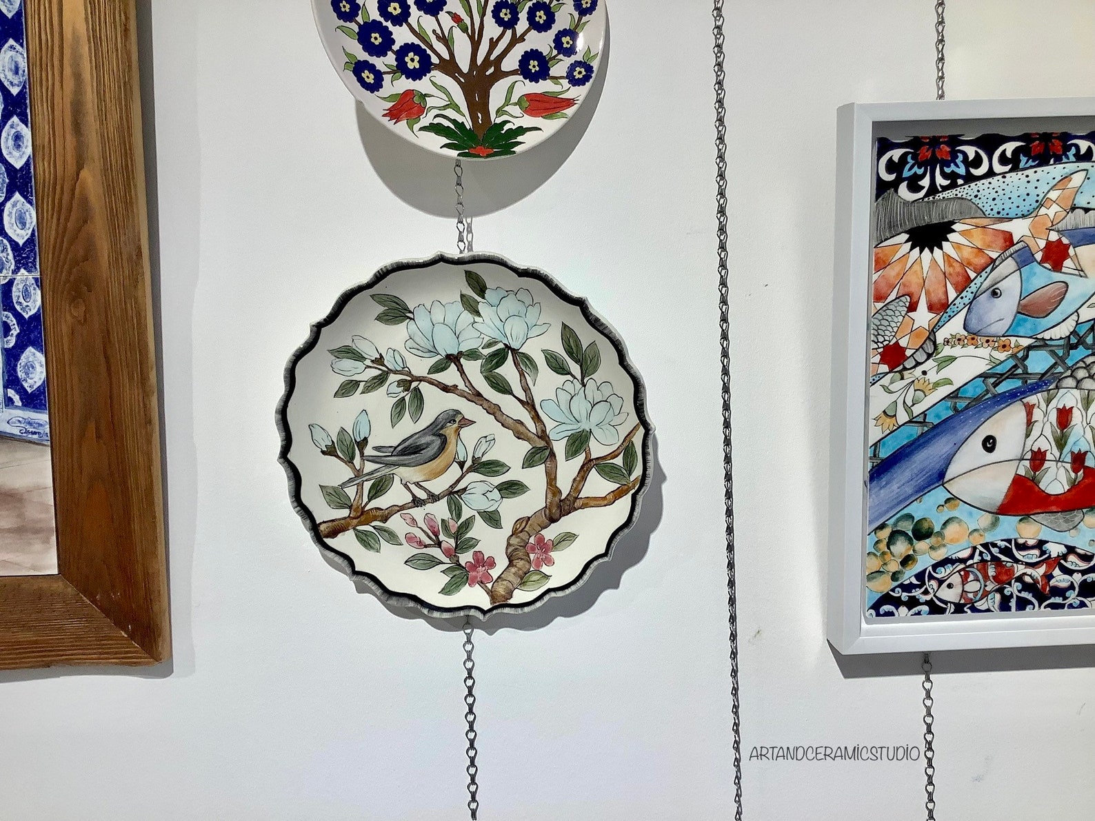 Handmade Traditional Turkish Ceramic Art Cini Plate, With Hanging ...