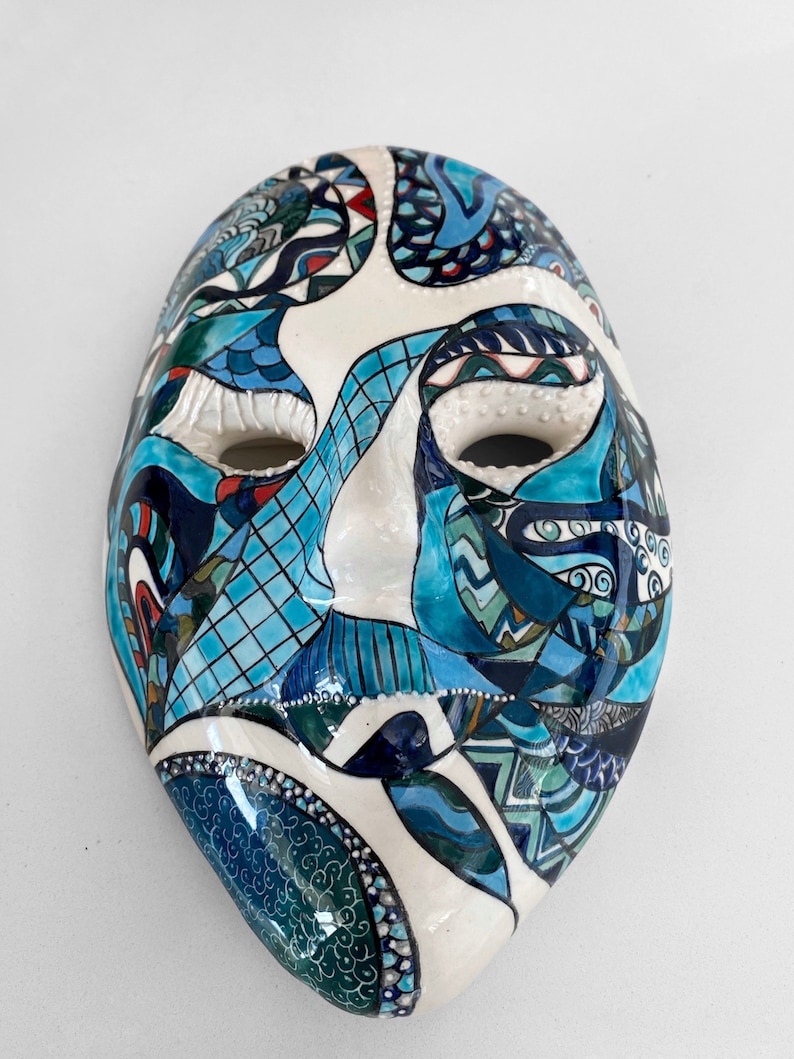 Hand-painted Ceramic Mask: Turkish Cini Art, Collectible Wall Decor - Etsy