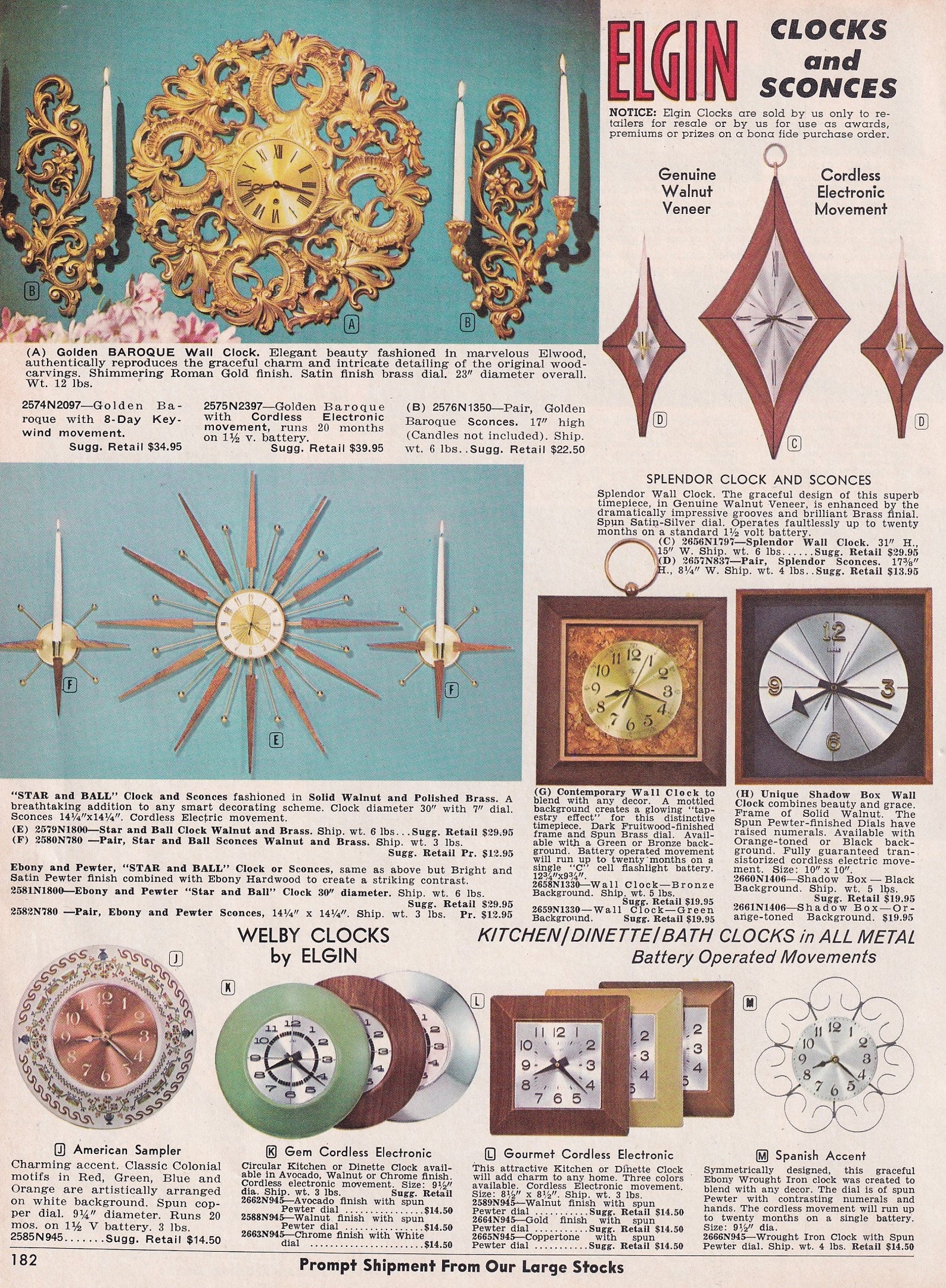 Vintage MCM 1965 Elgin STARBURST Clock Full Page Catalog Advertisement ...
