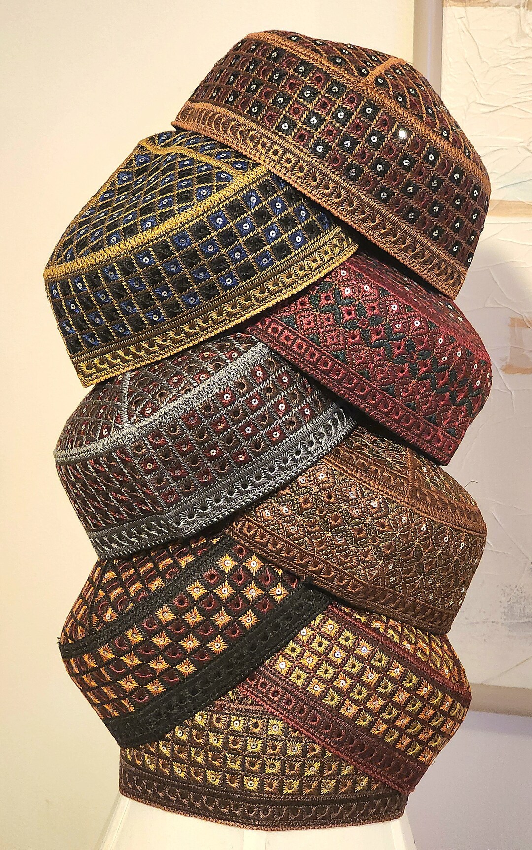 Traditional Embroided Round Cap for Men. Sizes 22" & 22.5". Free ...