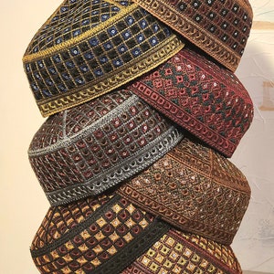 Traditional Embroided Round Cap for Men. Sizes 22" & 22.5". Free ...