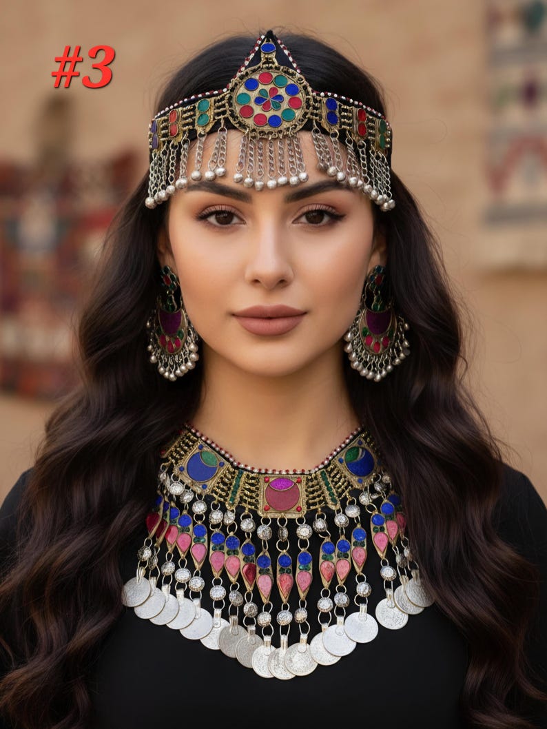 Afghan Kuchi Jewelry Set, Traditional Necklace, Mathapati & Earrings - Etsy