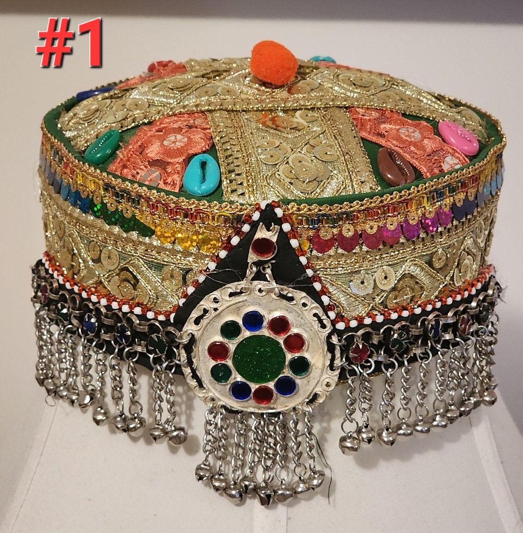 Traditional Handmade Embroided Cap With Afghan Jewelry Matika Headpiece ...