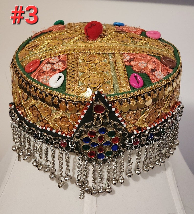 Traditional Handmade Embroided Cap With Afghan Jewelry Matika Headpiece ...