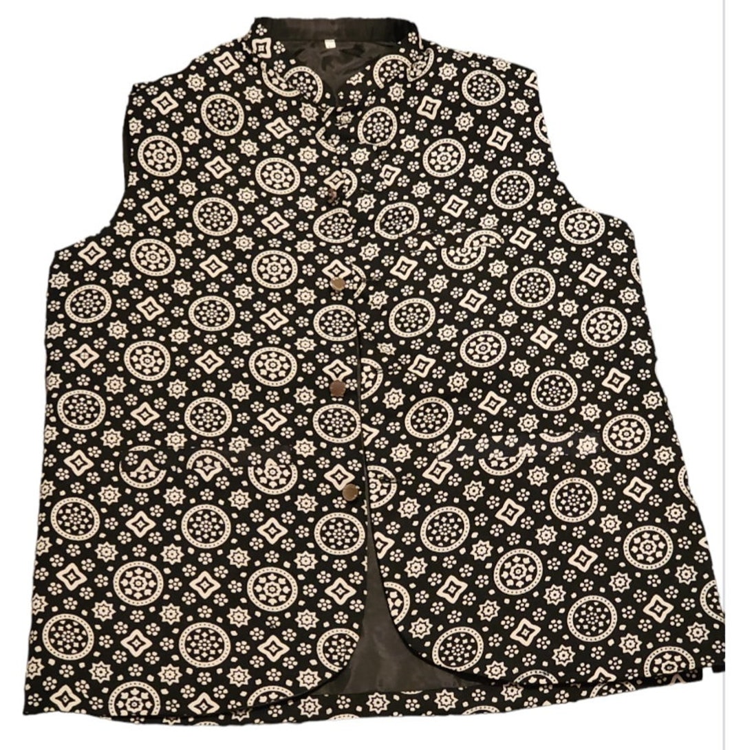 Traditional Sindhi Ajrak Black & White Printed Waistcoat for Men/boys ...