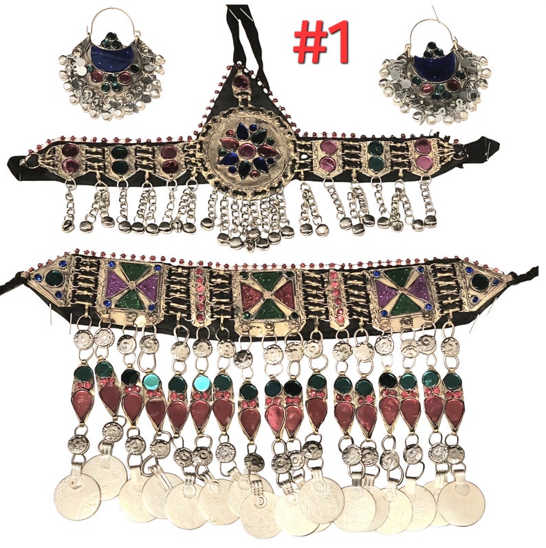 Afghan Kuchi Jewelry Set, Traditional Necklace, Earrings, Mathapati - Etsy
