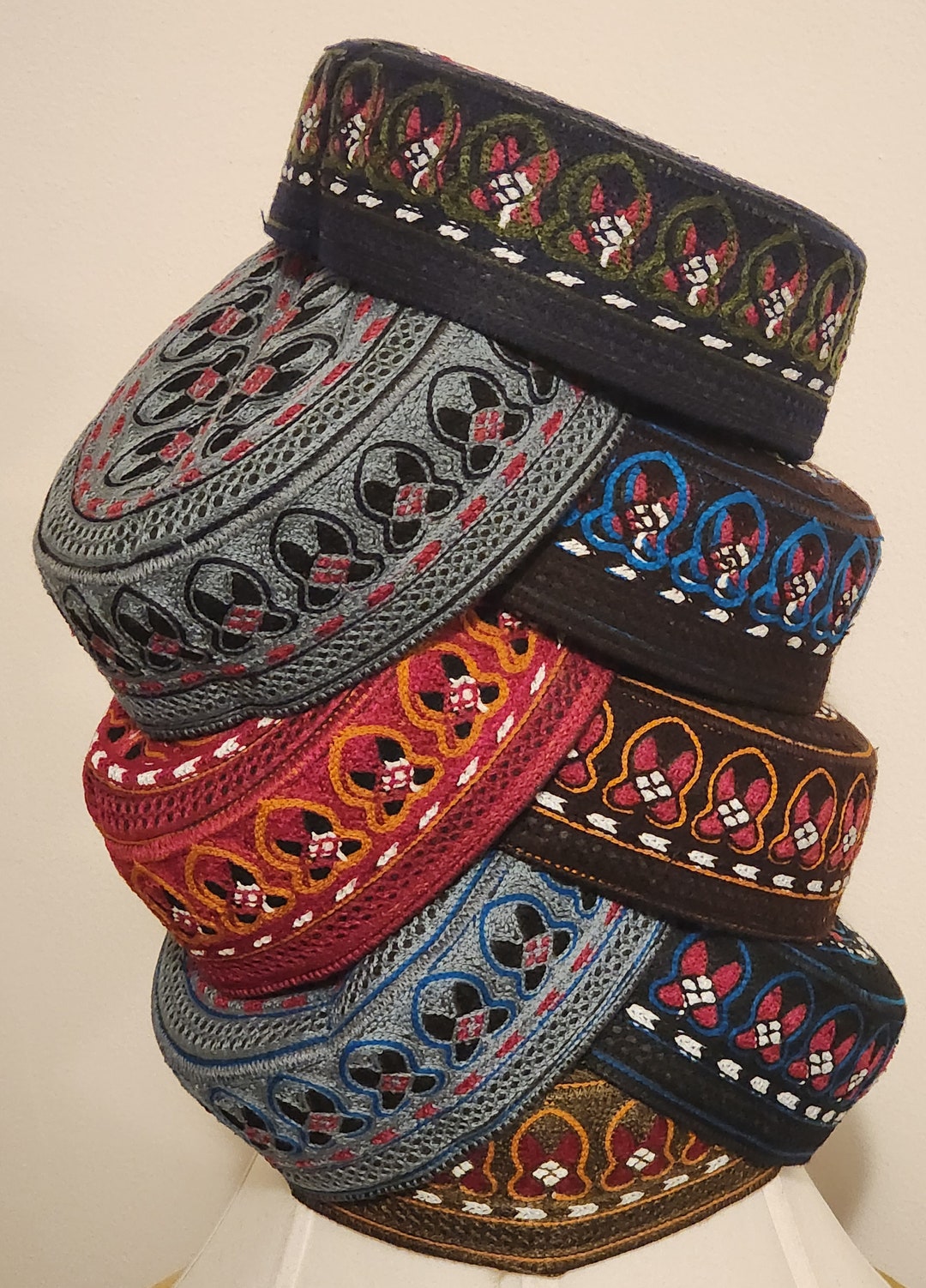 Traditional Woolen Thread Embroided Cap With Nalain Mubarak Symbol for ...