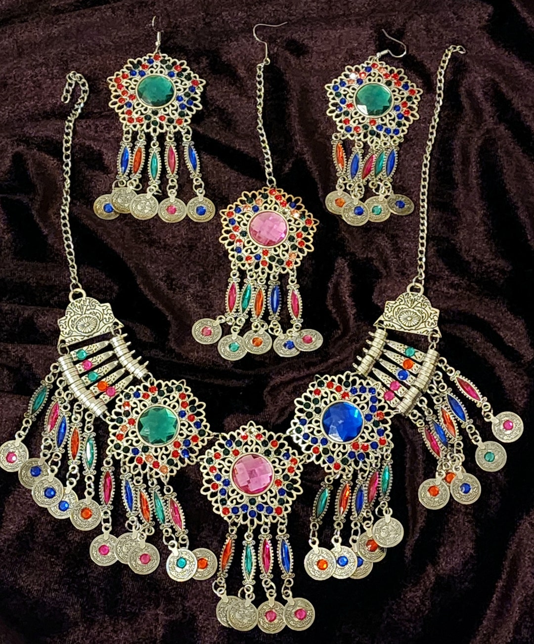 Traditional Afghan Style Jewelry Set Including Necklace, Forehead Piece ...