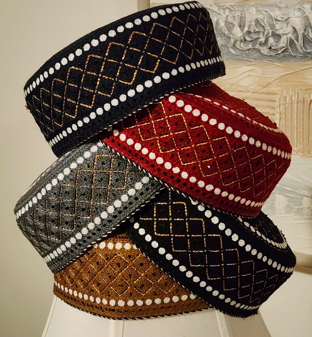 Traditional Embroided Round Cap for Men/women. Size 22 & 22.5 Inches ...