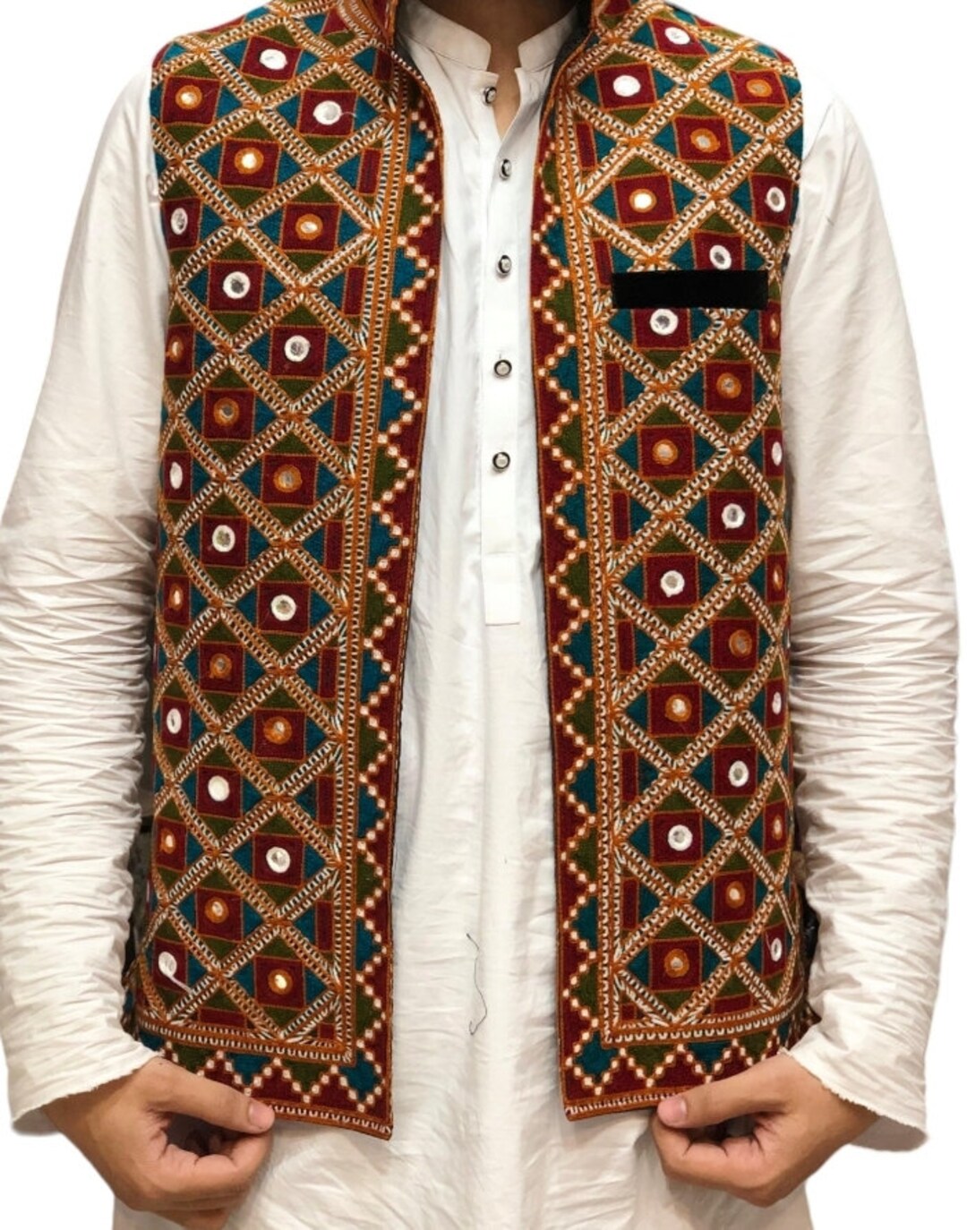 Traditional Afghan Full Front Embroided Waistcoat for Men/boys. Back ...