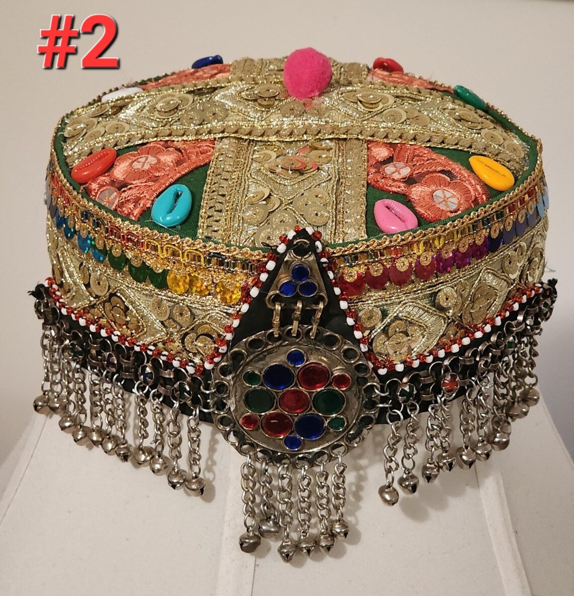 Traditional Handmade Embroided Cap With Afghan Jewelry Matika Headpiece ...
