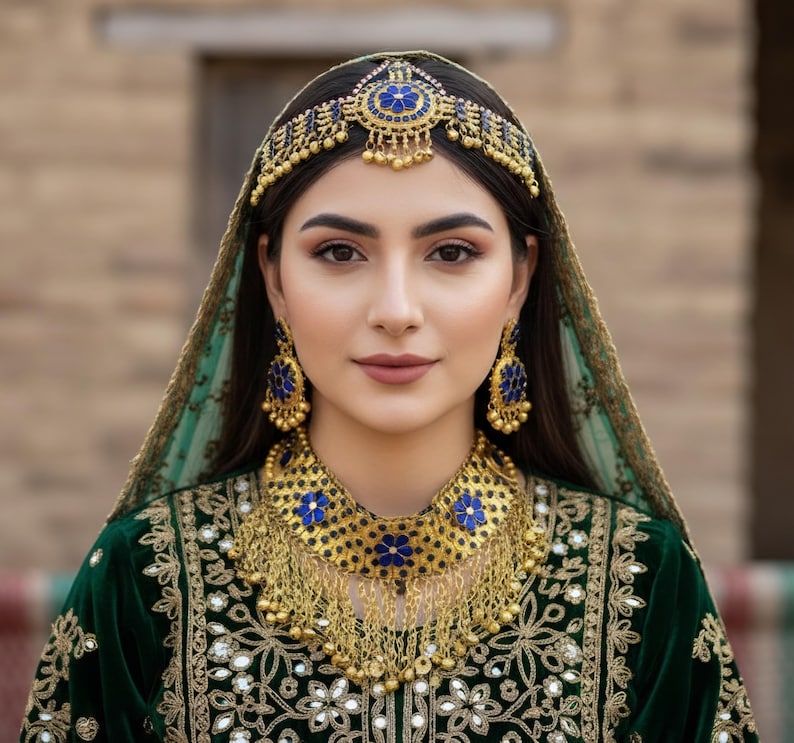 Afghan Kuchi Golden Jewelry Set, Necklace, Mathapati, Earrings - Etsy