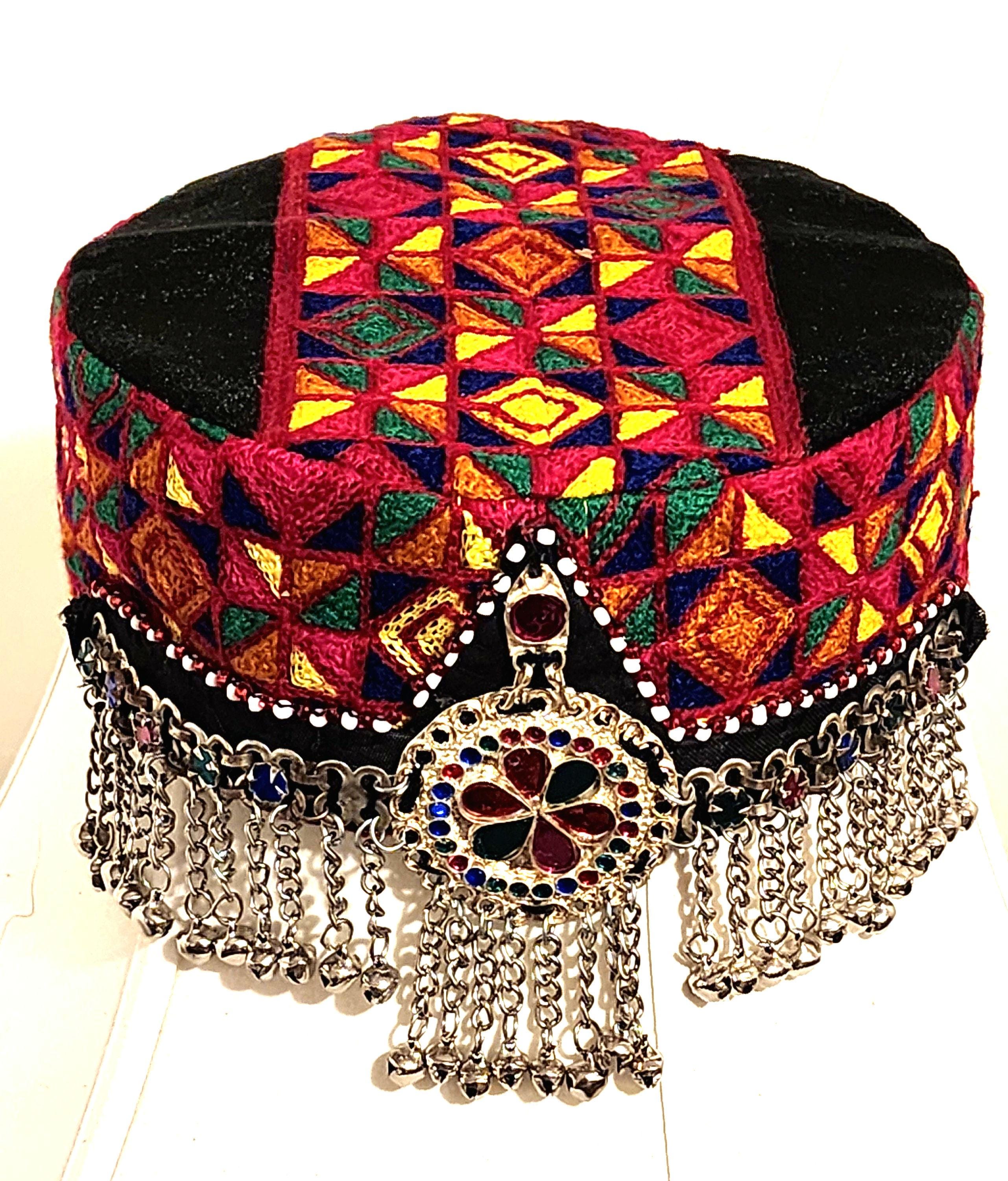 Embroidered Afghan Cap With Headpiece Jewelry - Traditional Women's Hat ...