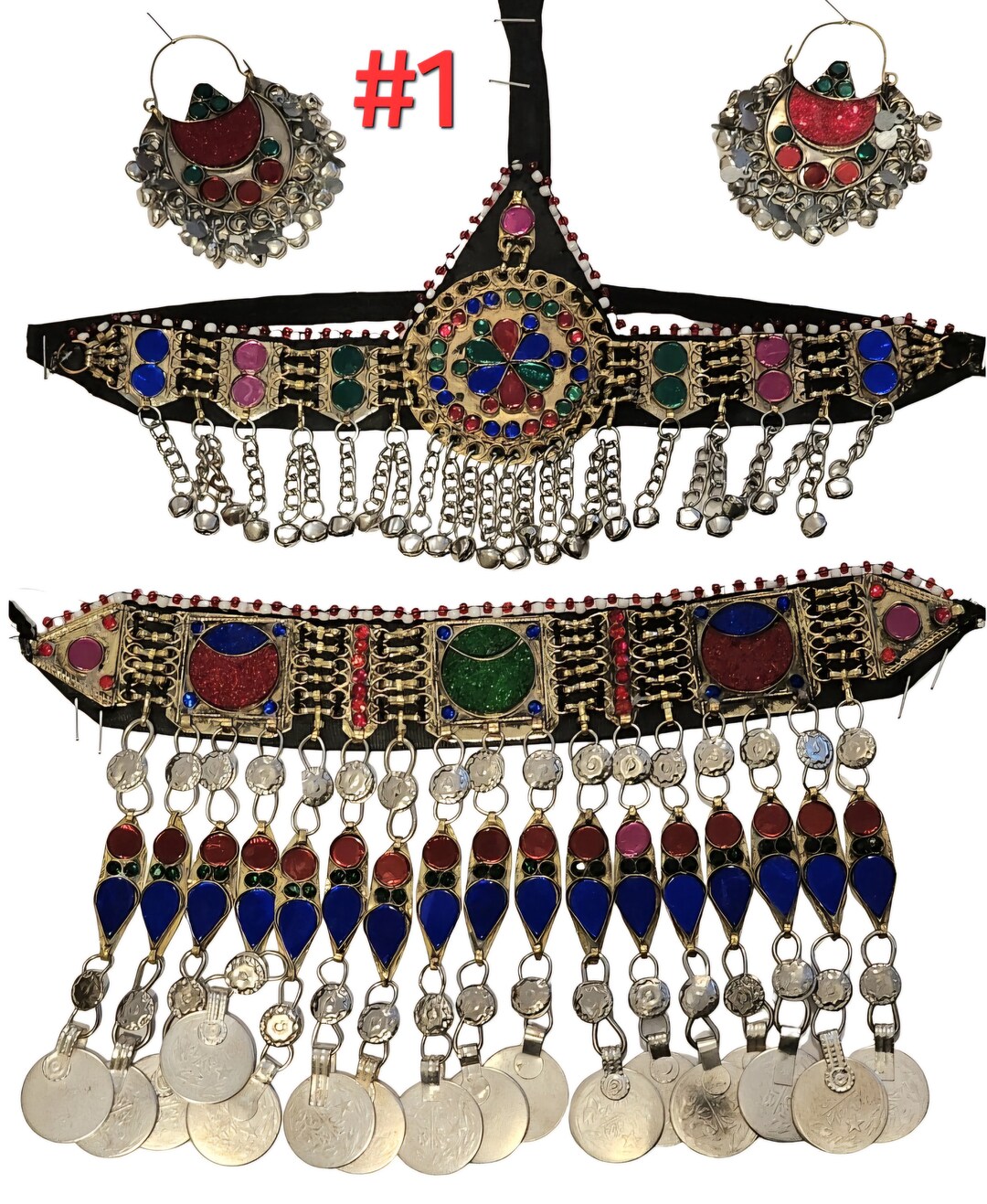 Afghan Traditional Kuchi Jewelry Set Including Necklace, Mathapati ...