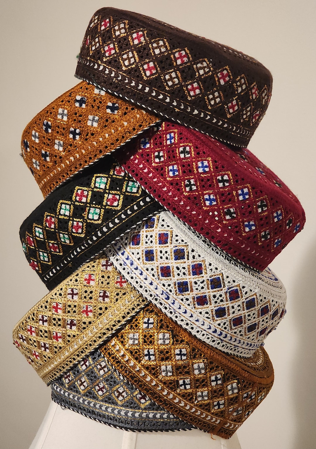 Traditional Embroided Round Cap for Men/women. Size 22 & 22.5 Inches ...