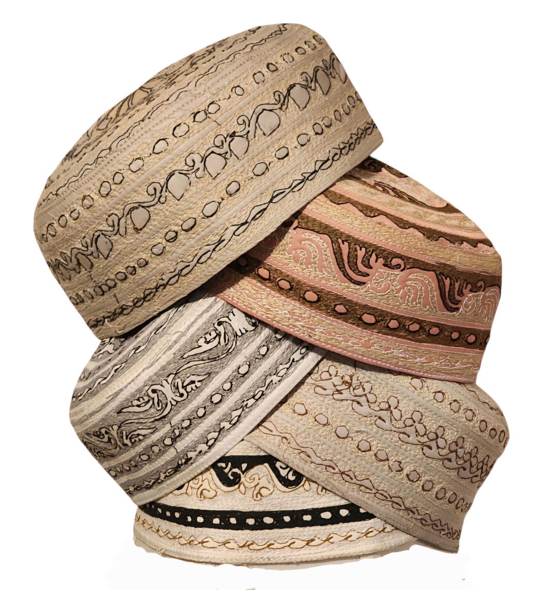 Embroided Round Kufi Cap for Men. Size 20, 21 & 22.5 Inches Round. Free ...