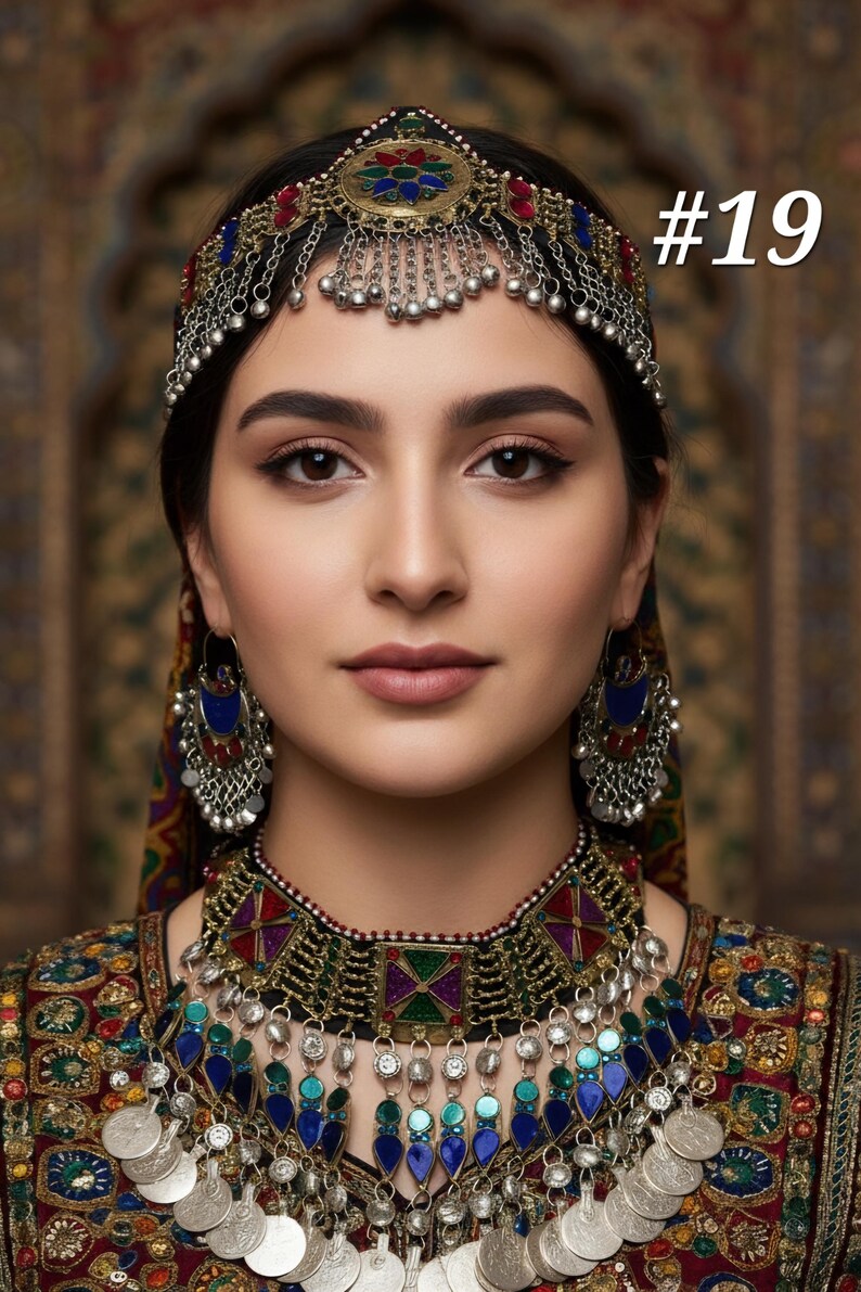 Afghan Traditional Kuchi Jewelry Set Including Necklace, Mathapati ...